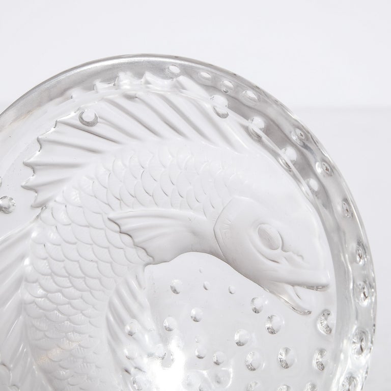 French Art Deco Style Koi Dish in Pressed Frosted and Clear Glass ...