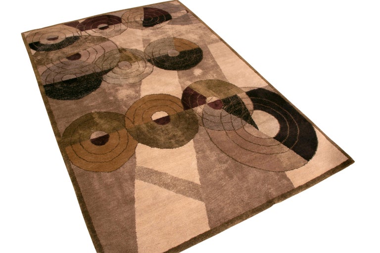 Rug and Kilim's French Art Deco Style Rug Beige Brown Custom Pattern ...