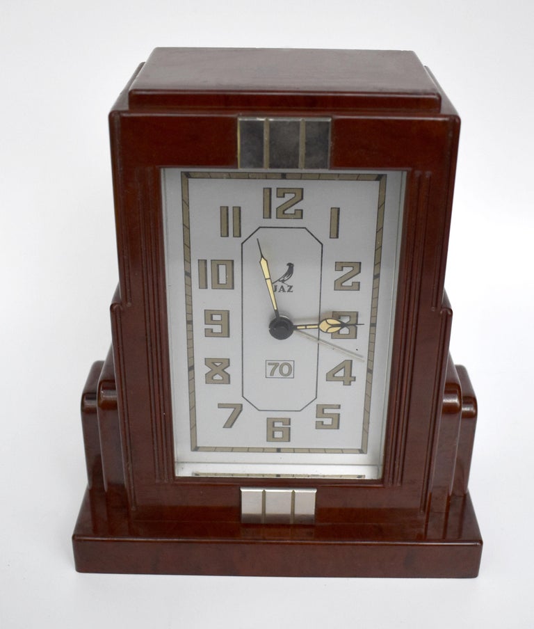 French Art Deco Style Skyscraper Bakelite Clock by JAZ For Sale at 1stDibs