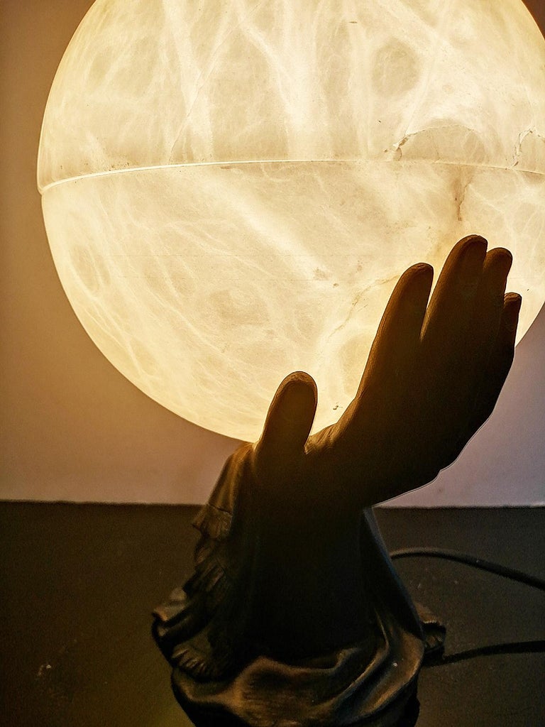 Table Lamp Natural Alabaster Full Moon French Art Deco Style, 20th ...