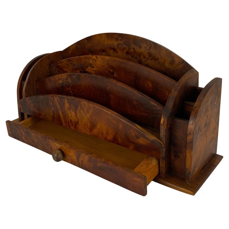 French Art Deco Style Wooden Letter Holder Burled Amboyna Wood For Sale ...