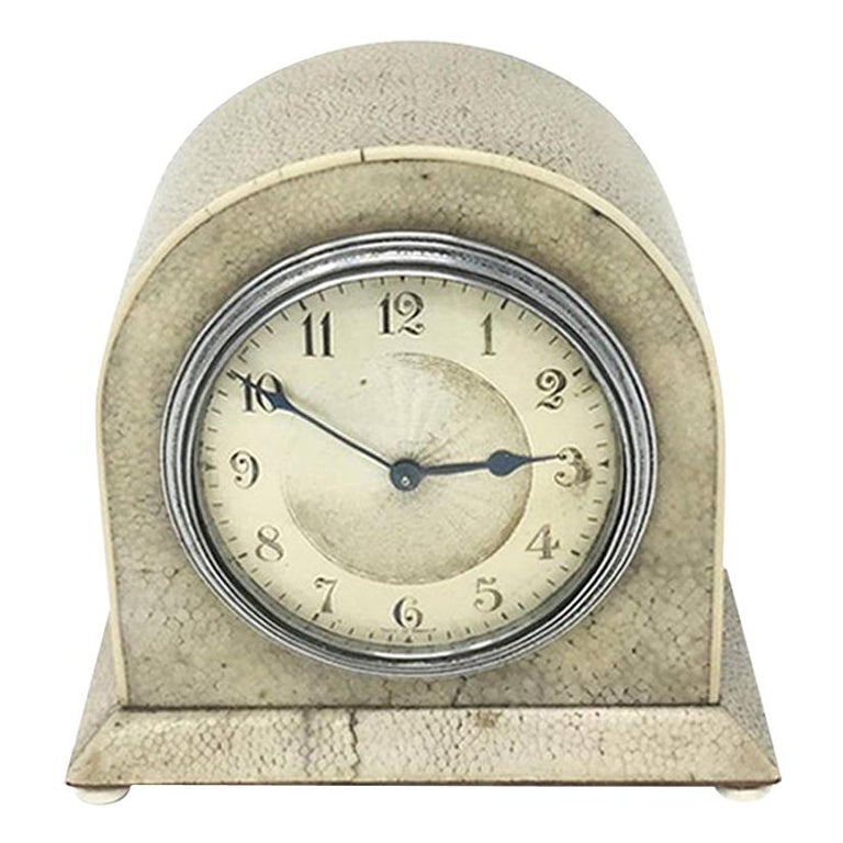 French Art Deco Table Clock in Shagreen, 1930s For Sale at 1stDibs