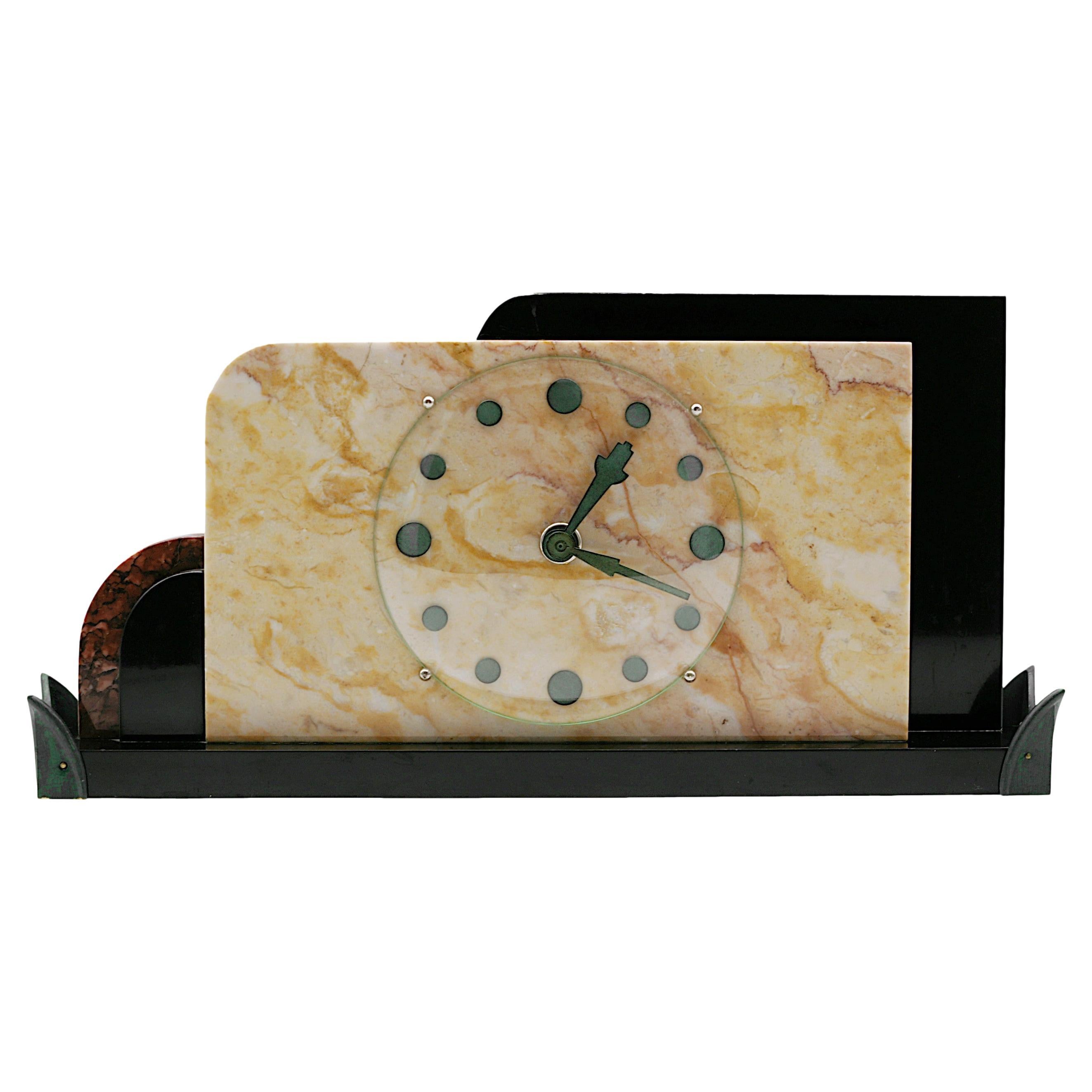 French Art Deco Marble Mantle Clock For Sale at 1stDibs