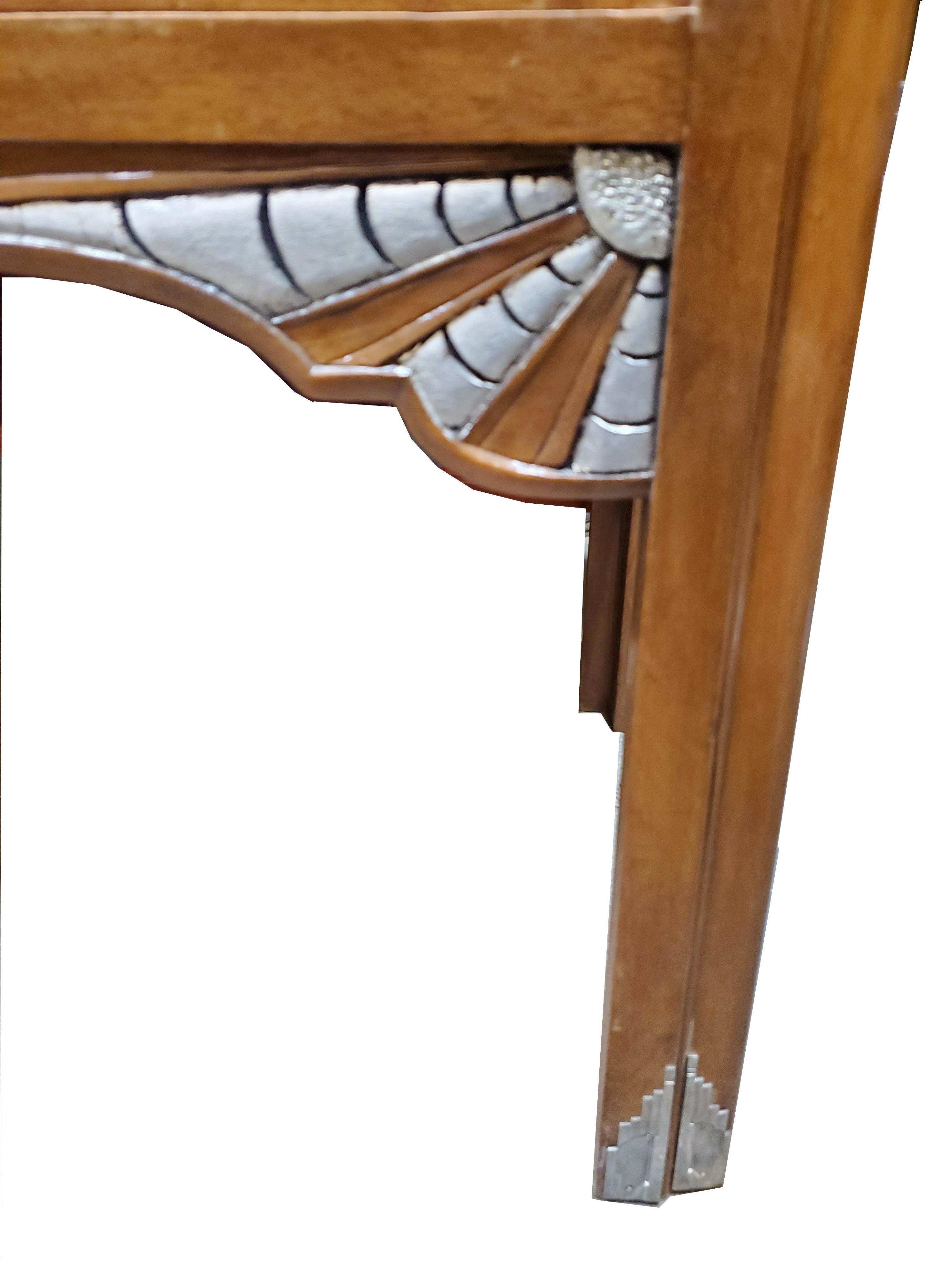 French Art Deco Three Door Walnut Cabinet/ Vitrine/ Bar with Metal Leaf ...
