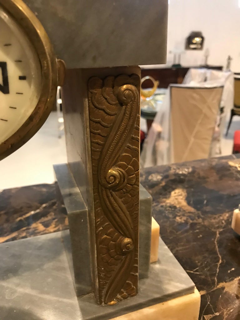 French Art Deco Three-Piece Female Sculpture Clock For Sale at 1stDibs