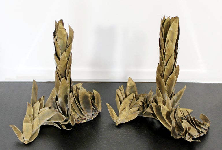 French Art Deco Torch Cut Brass Leaf Motif Pair of Table Sculptures For ...