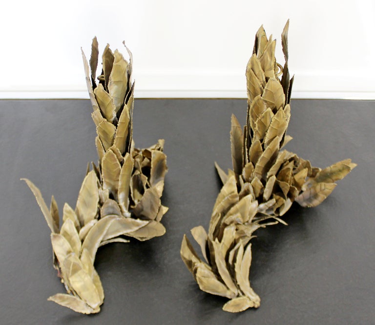 French Art Deco Torch Cut Brass Leaf Motif Pair of Table Sculptures For ...