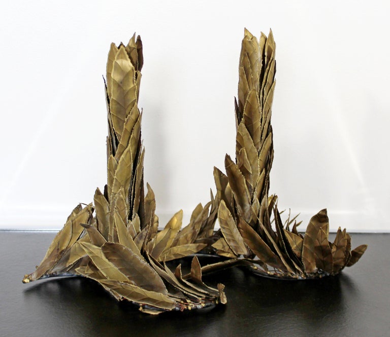French Art Deco Torch Cut Brass Leaf Motif Pair of Table Sculptures For ...