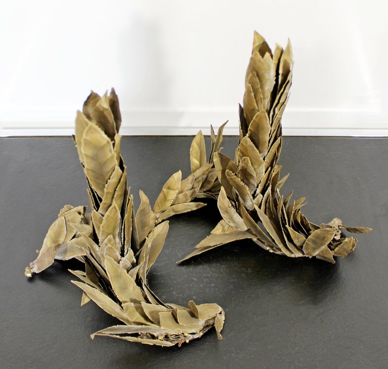 French Art Deco Torch Cut Brass Leaf Motif Pair of Table Sculptures For ...