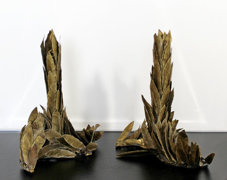 French Art Deco Torch Cut Brass Leaf Motif Pair of Table Sculptures For ...