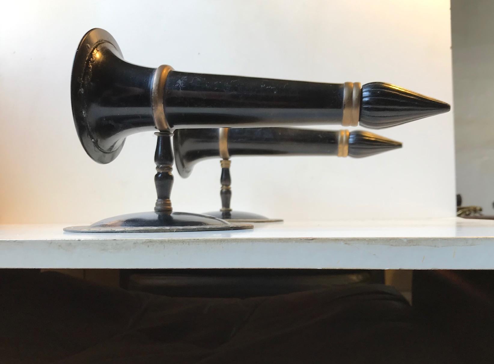 French Art Deco Torch Sconces in Bronze, 1920s at 1stDibs
