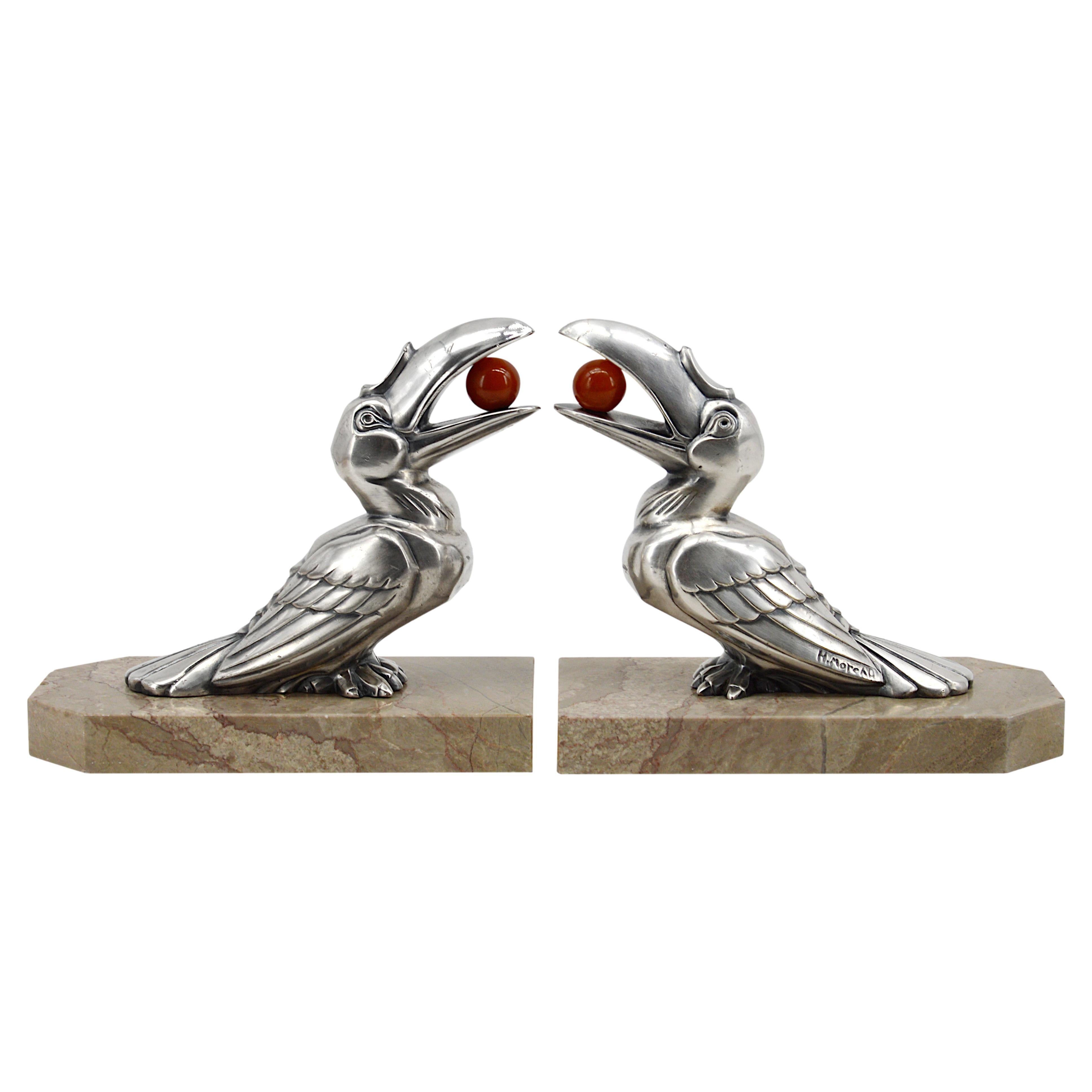 1930s Art Deco Design Marble And Brass Woodcock Bookends For Sale at ...