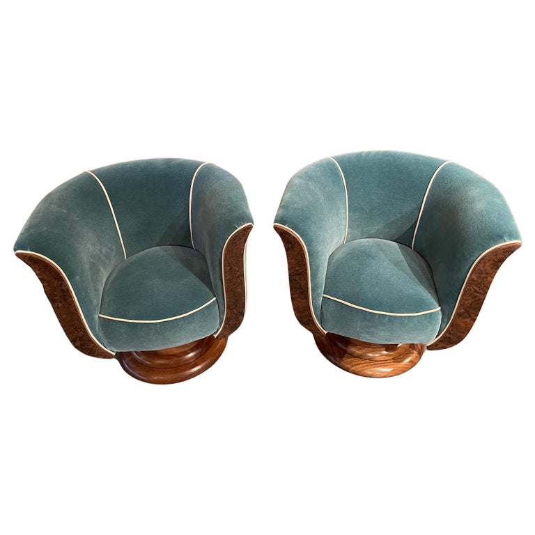 French Art Deco Tulip Swivel Chairs Mohair at 1stDibs | art deco swivel ...