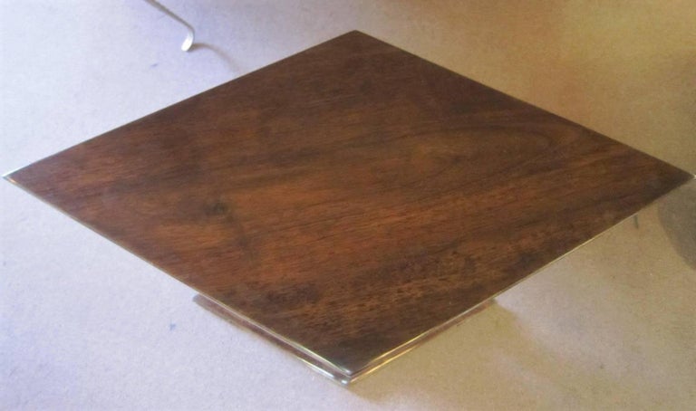 French Art Deco Unusual Diamond Shaped Walnut Side Table with Nickel ...