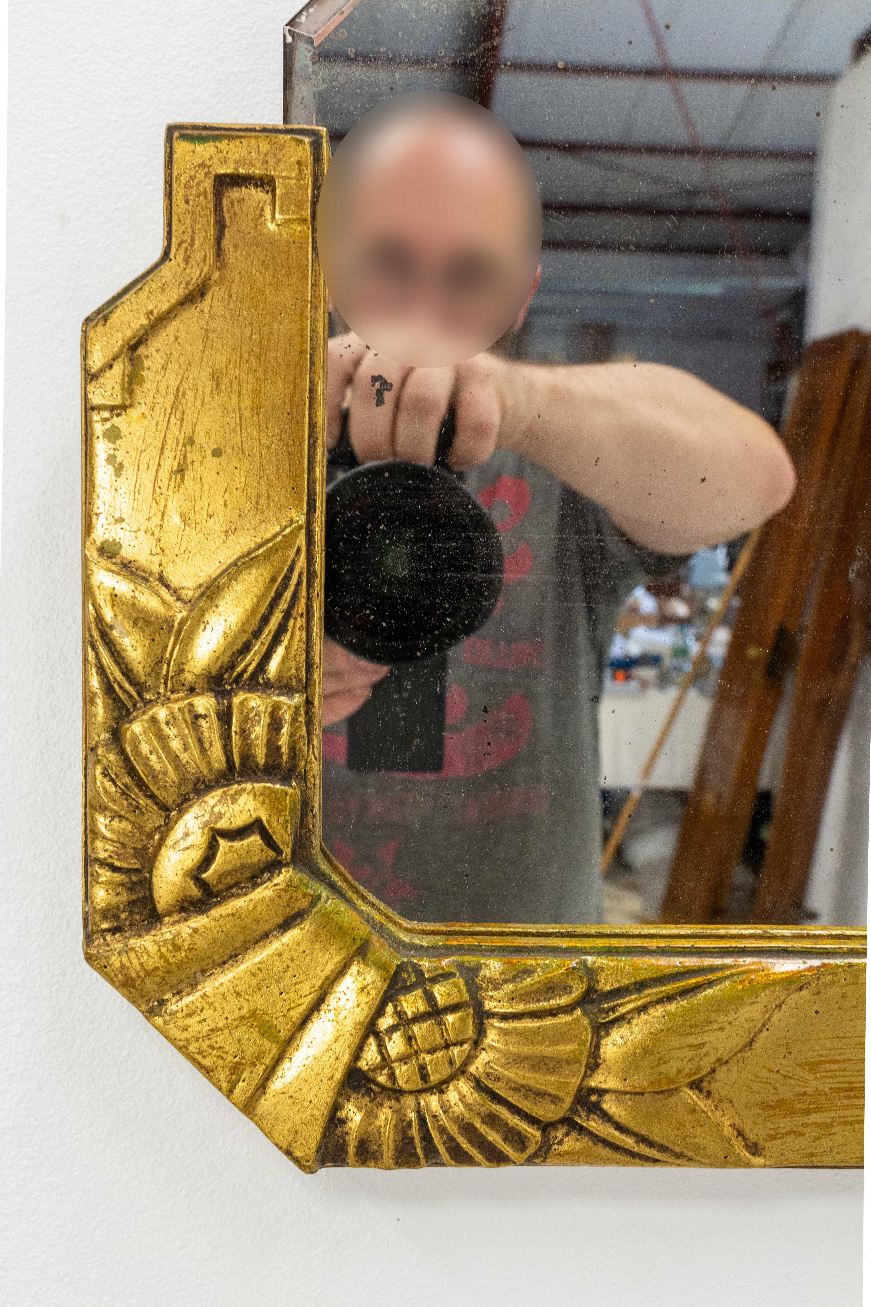 French Art Deco Wall Mirror Golden Stucco, circa 1930 For Sale at 1stDibs