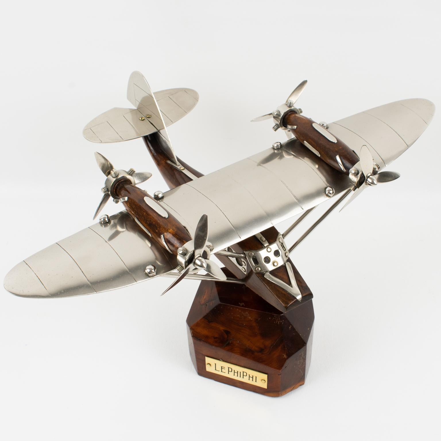 Art Deco Wood and Chrome Airplane SeaPlane Aviation Model, France 1940s ...