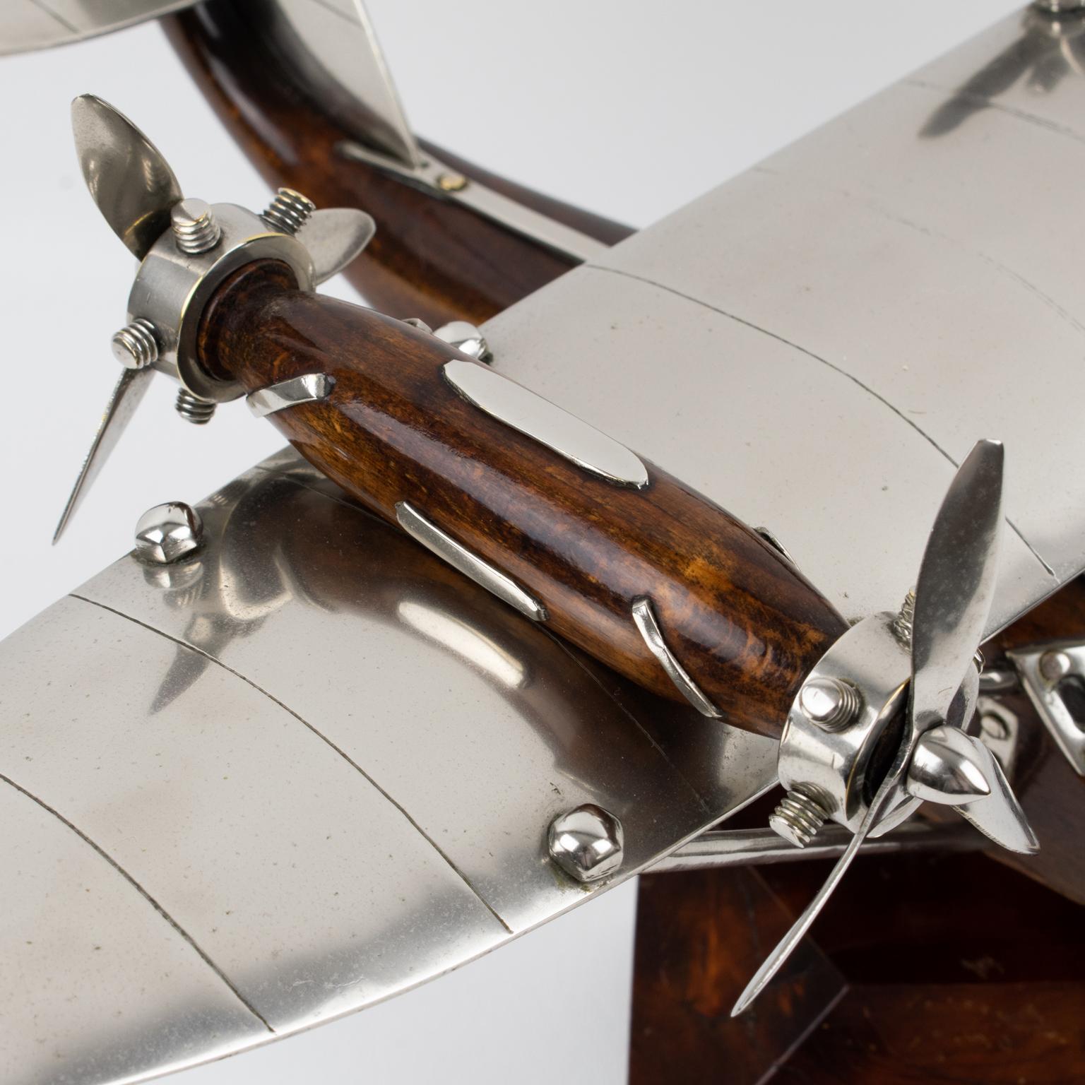 Art Deco Wood and Chrome Airplane SeaPlane Aviation Model, France 1940s ...