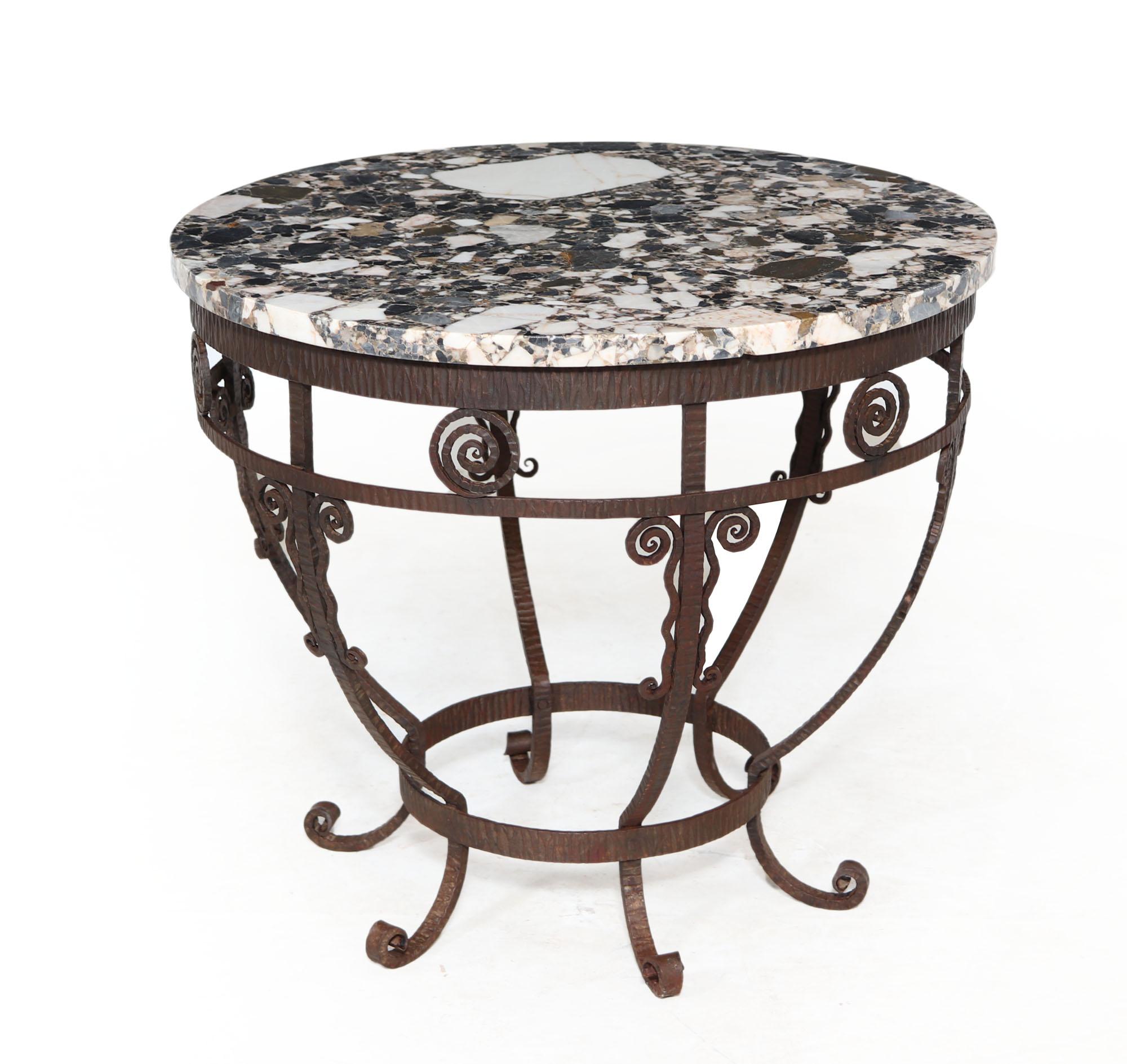French Art Deco Wrought Iron and marble Coffee Table For Sale at 1stDibs