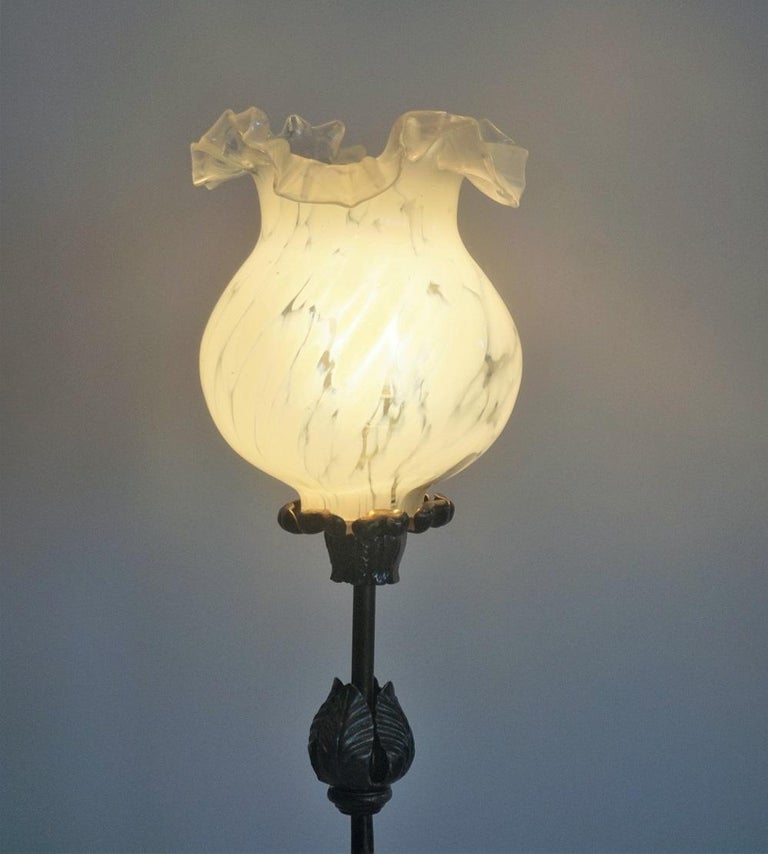 French Art Deco Wrought Iron Table Lamp with and Art Glass Tulip For ...