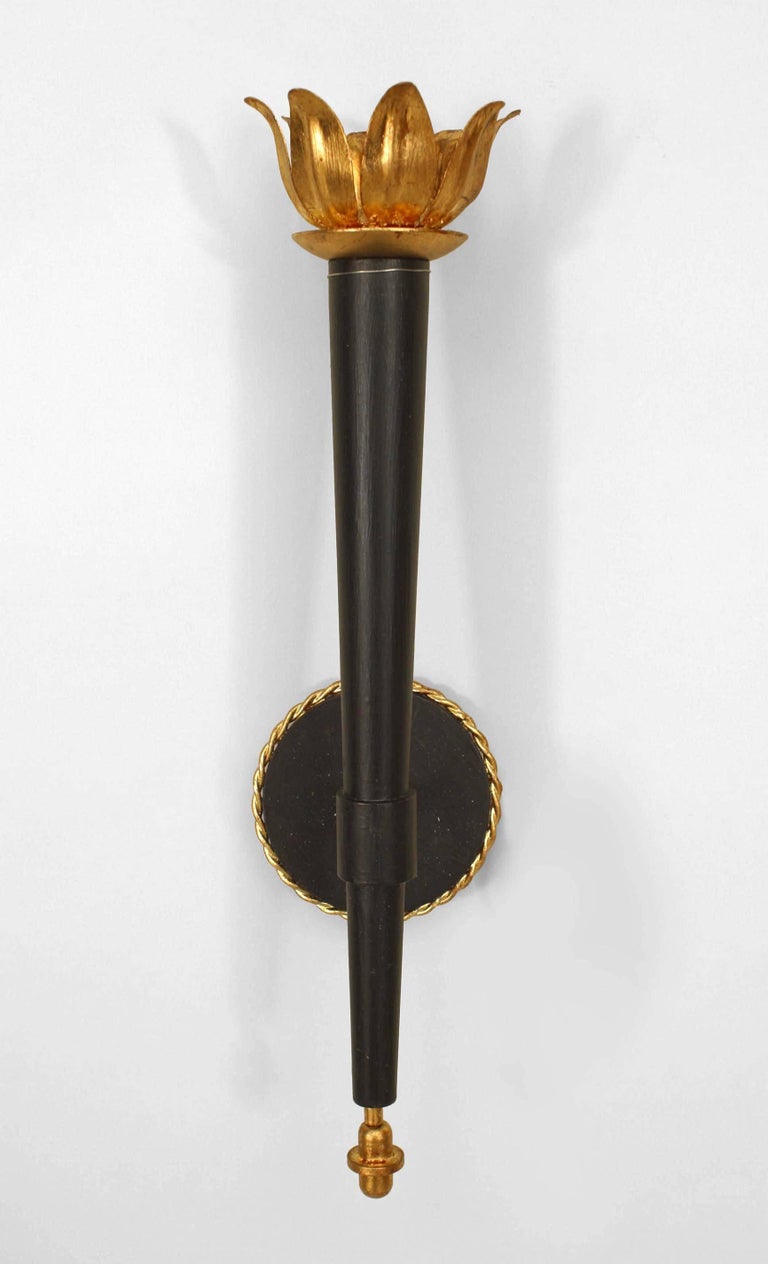 French Art Moderne Style "Coronet" Ebonized Iron Torch Form Wall ...