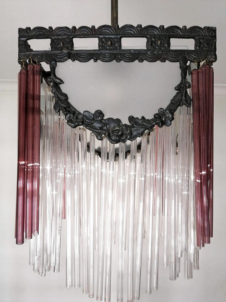 French Art Nouveau and Art Deco Bronze Purple Pink Glass Fringe ...