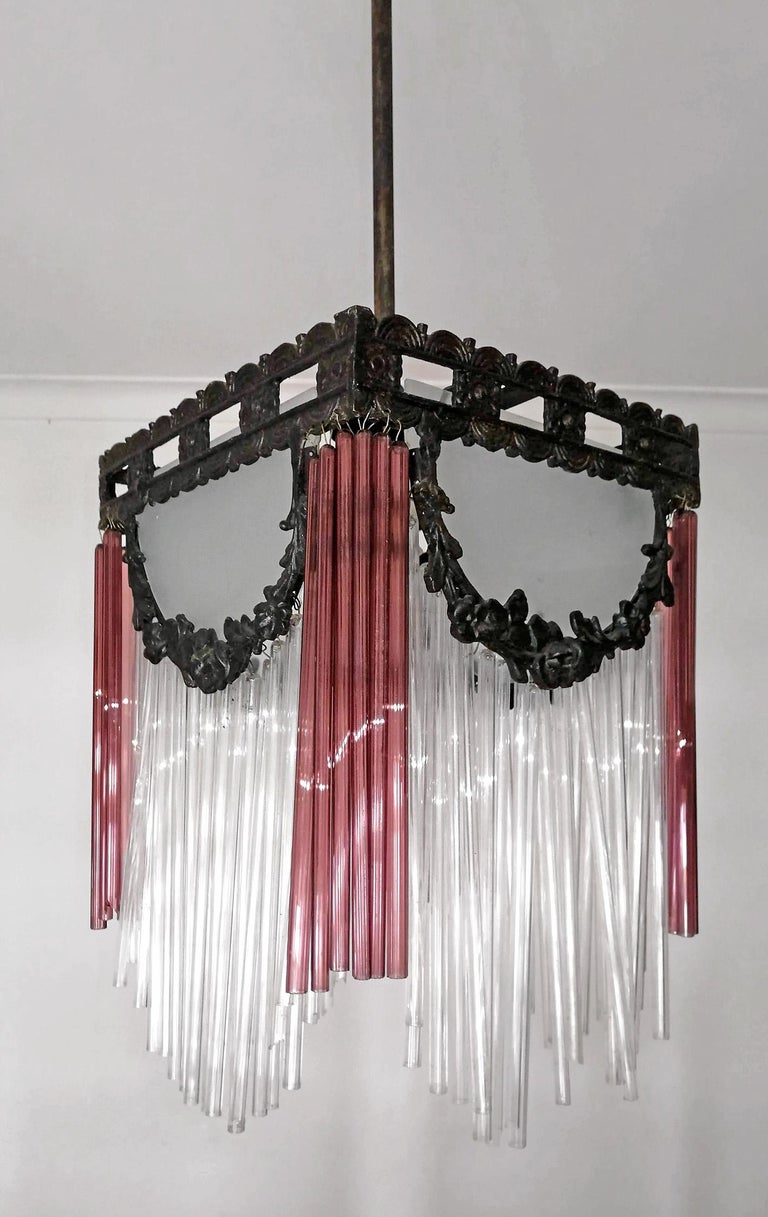 French Art Nouveau and Art Deco Bronze Purple Pink Glass Fringe ...