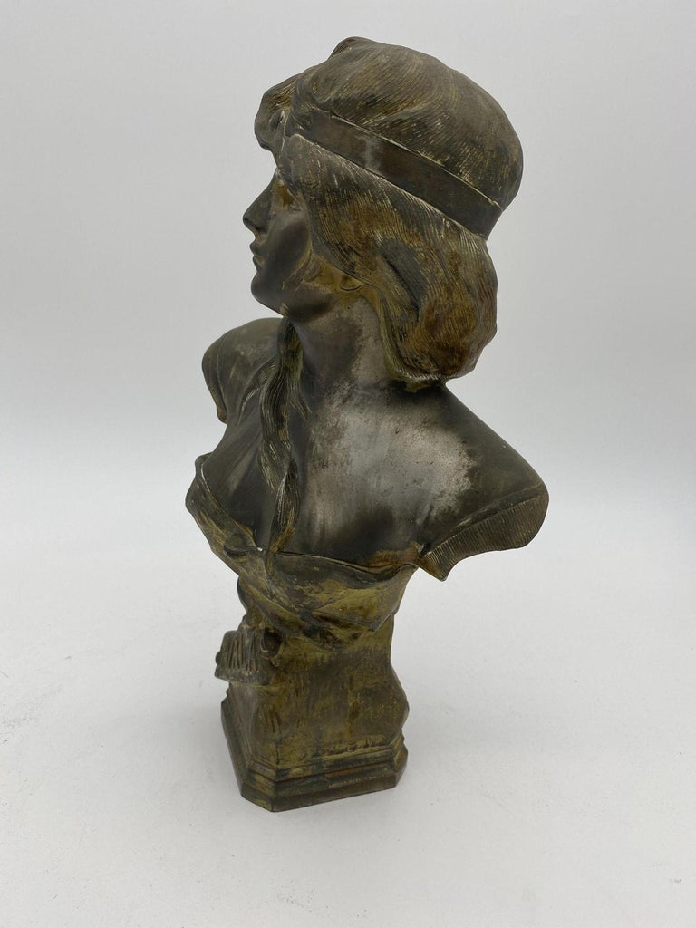 French Art Nouveau Atala Bronze Bust w/ Pewter Finished For Sale at 1stDibs