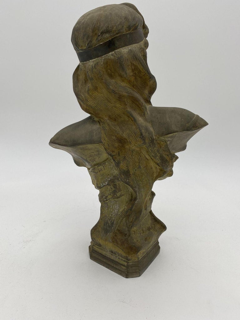 French Art Nouveau Atala Bronze Bust w/ Pewter Finished For Sale at 1stDibs