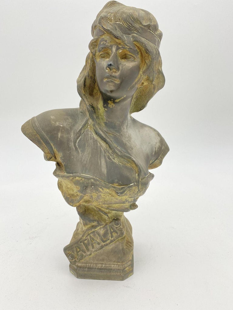 French Art Nouveau Atala Bronze Bust w/ Pewter Finished For Sale at 1stDibs