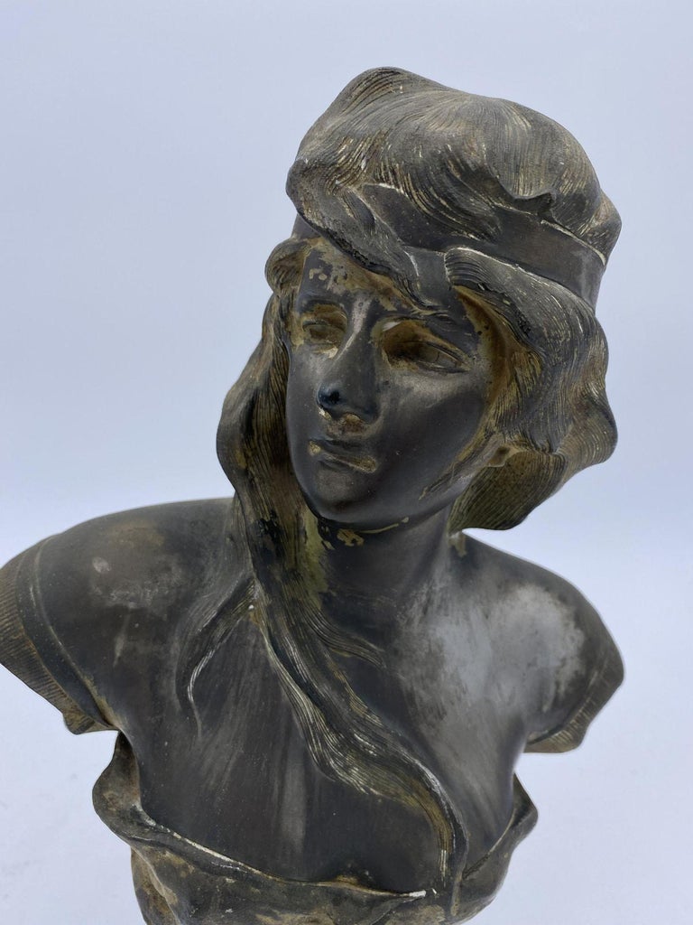 French Art Nouveau Atala Bronze Bust w/ Pewter Finished For Sale at 1stDibs