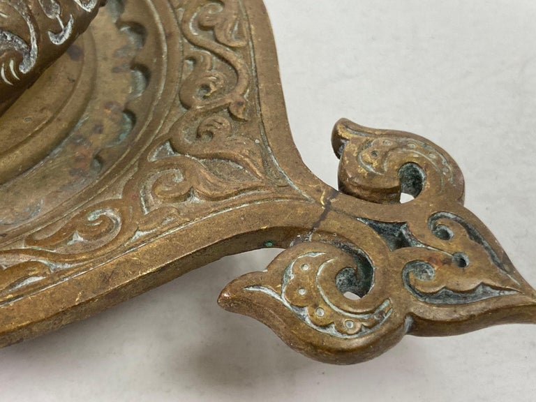 French Art Nouveau Brass Footed Double Ink Well Filigree Bronze Moorish ...