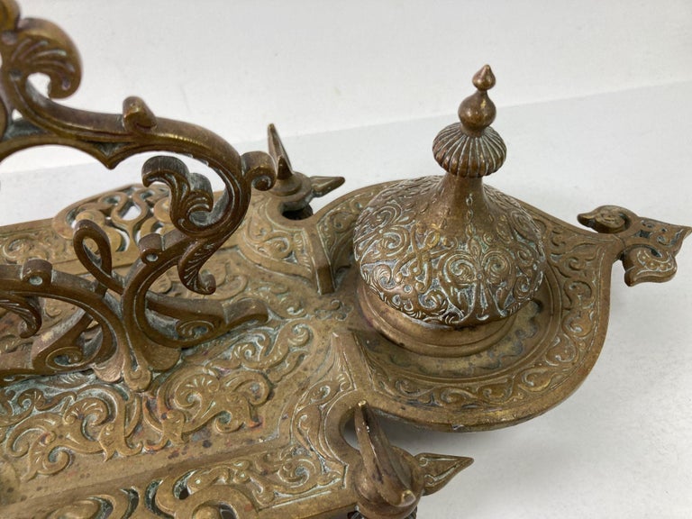 French Art Nouveau Brass Footed Double Ink Well Filigree Bronze Moorish ...