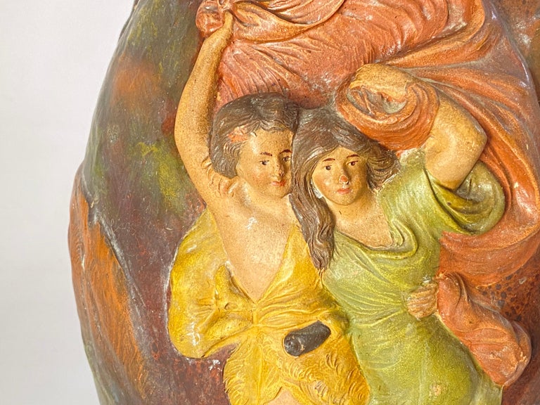 French Art Nouveau Ceramic Table Lamp Brown Green Color Signed Georges ...