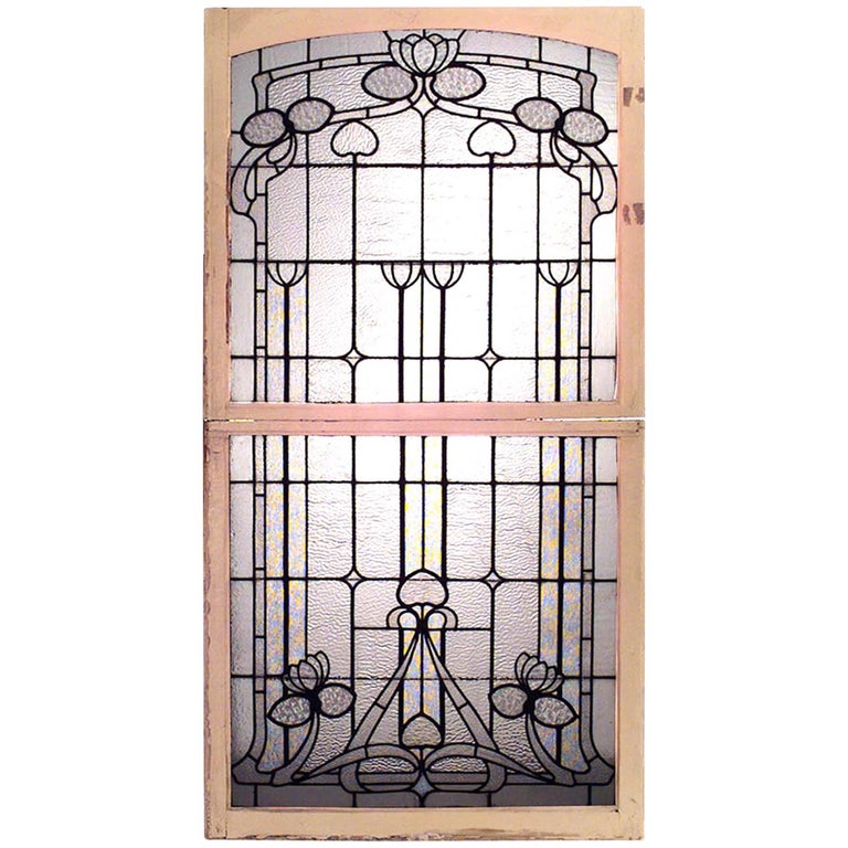 French Art Nouveau Clear and Textured Leaded Glass Double Window For ...