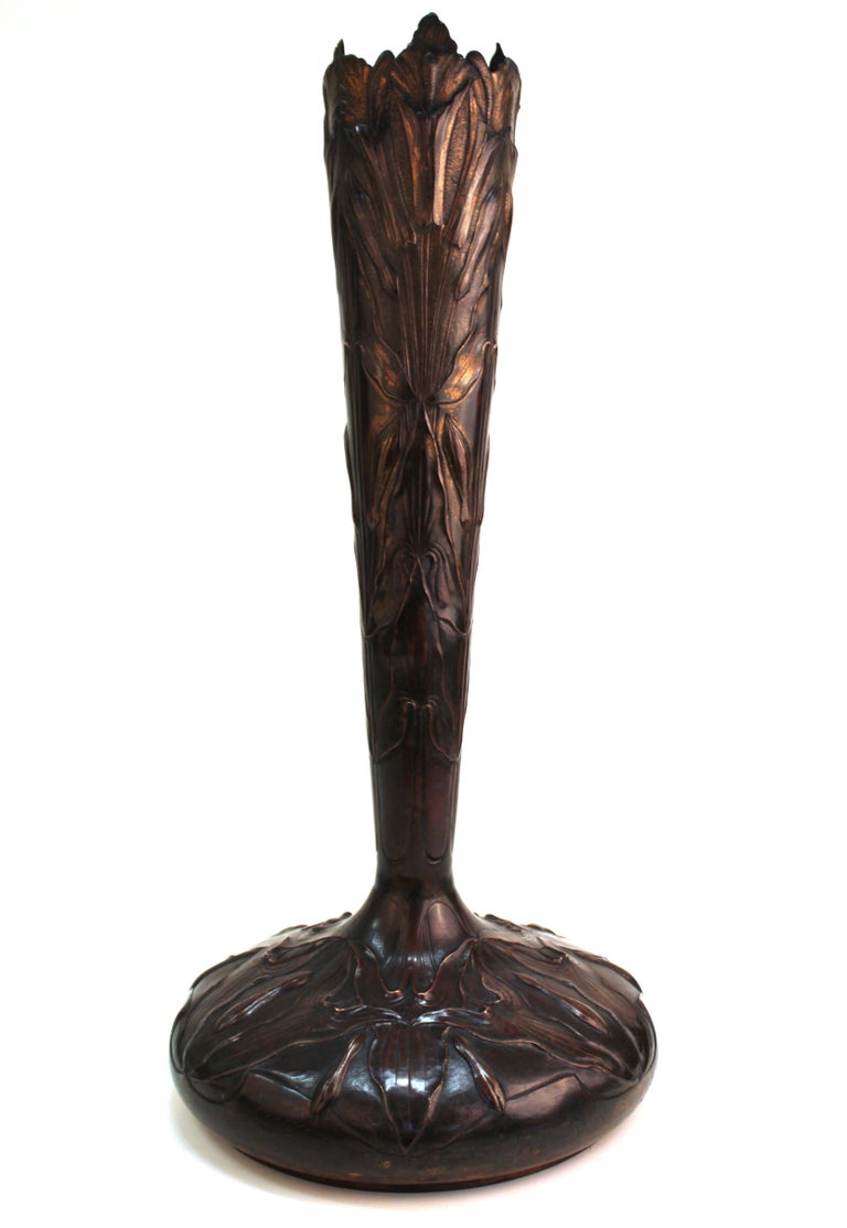 French Art Nouveau Copper Repousse Vase with Leaves Motif For Sale at ...