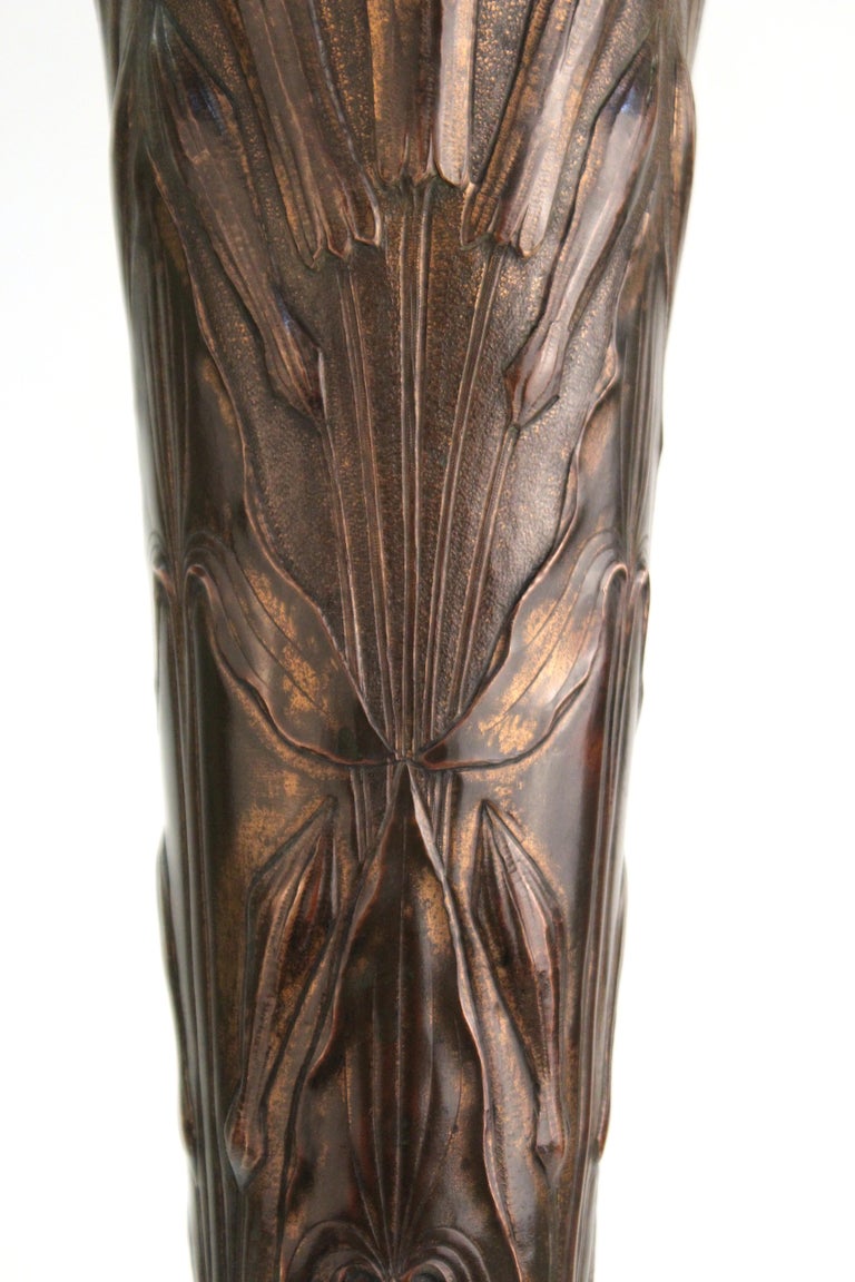 French Art Nouveau Copper Repousse Vase with Leaves Motif For Sale at ...