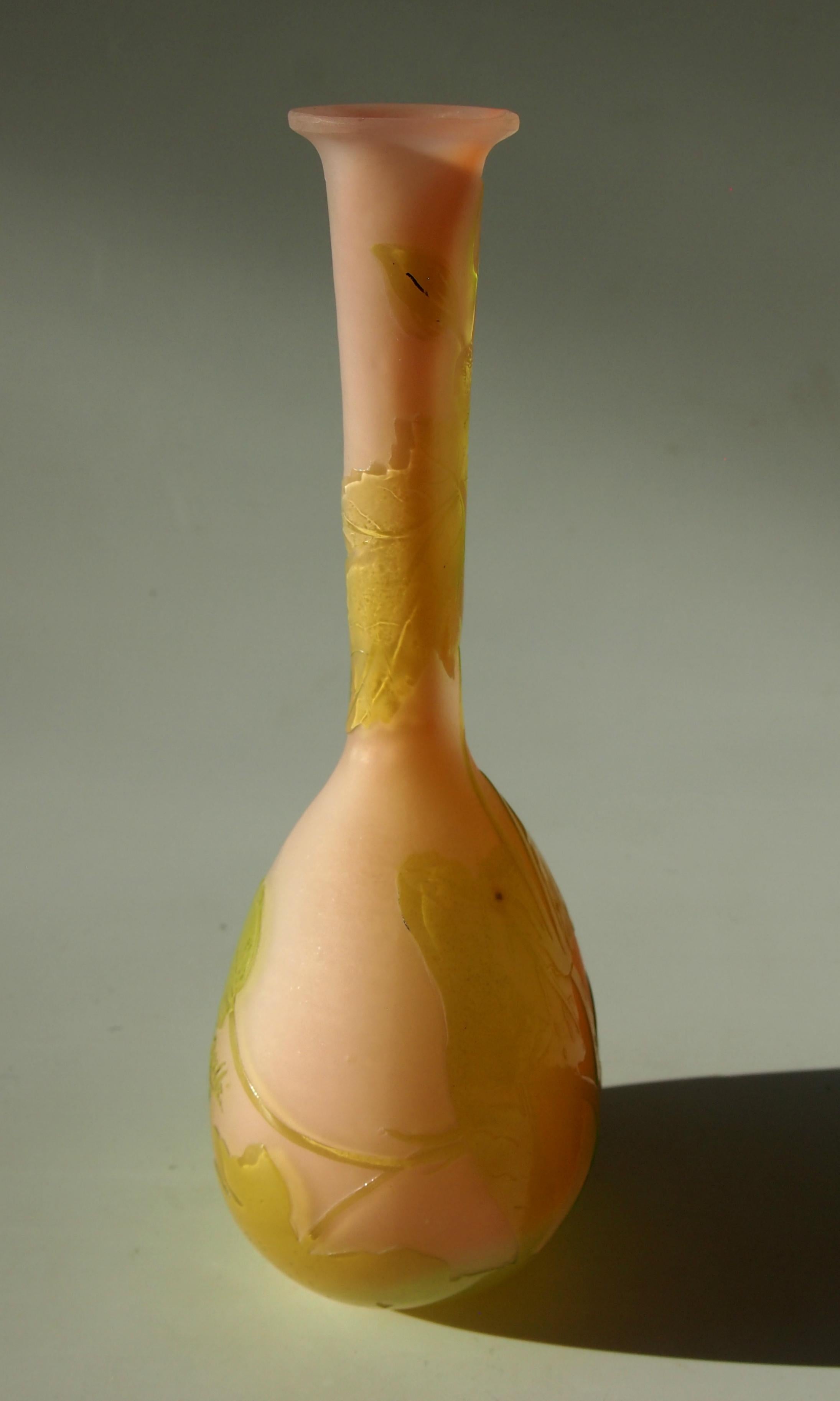 French Art Nouveau Emile Galle Cameo Glass Botanical Banjo Vase, circa ...