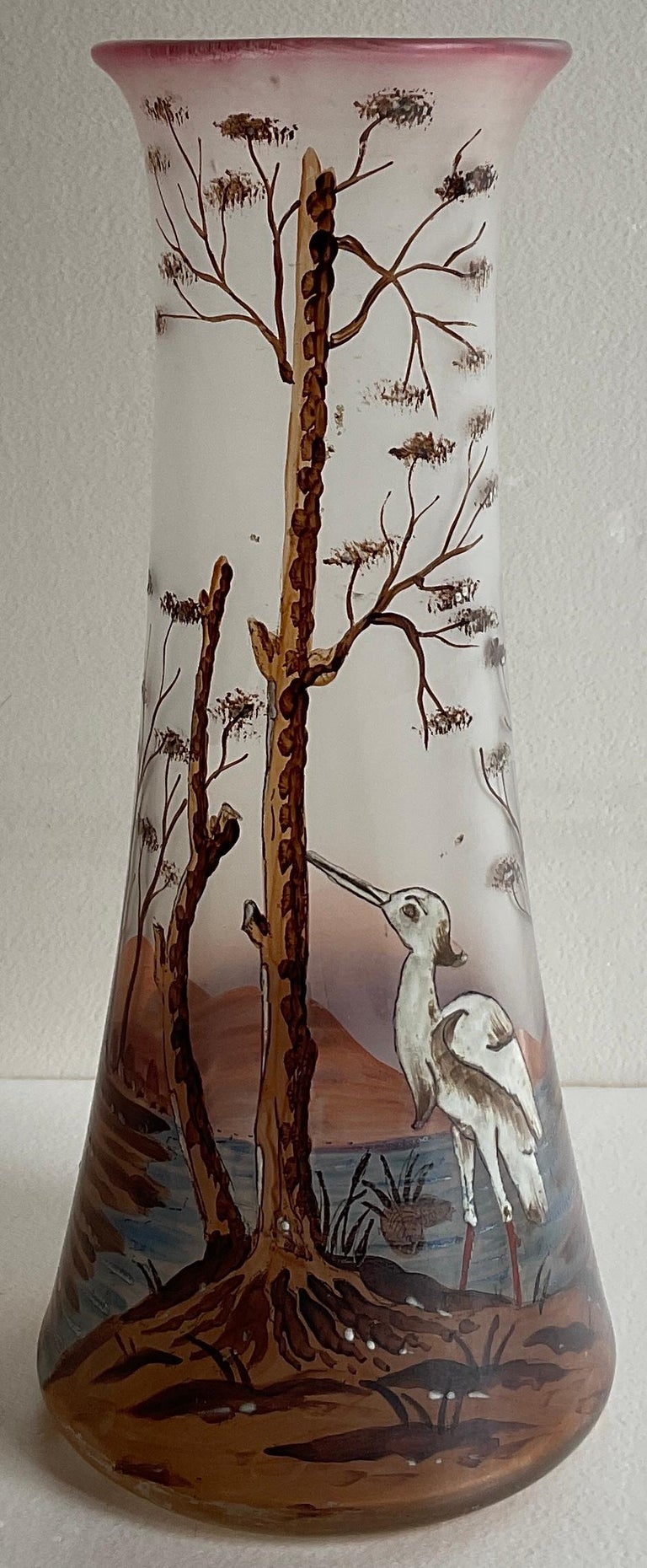 French Art Nouveau Enameled Glass Vase by Francois-Theodore Legras For ...