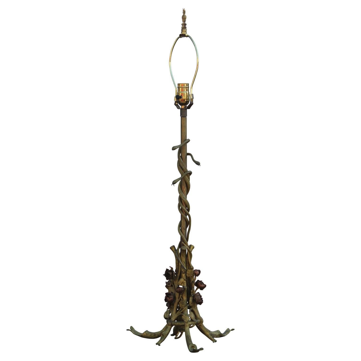 French Art Nouveau Gilt Serpent / Snake Table Lamp with Copper Roses at ...