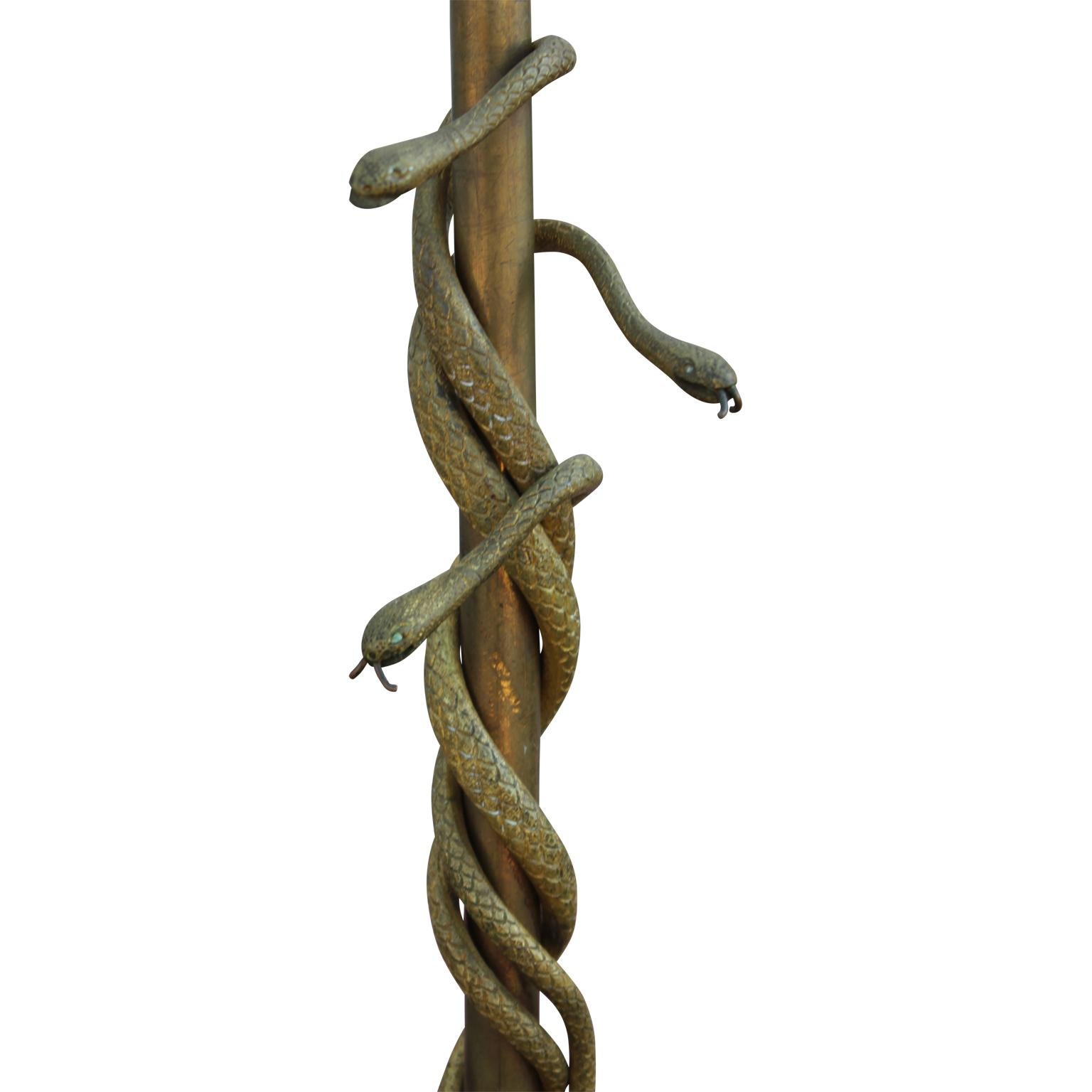 French Art Nouveau Gilt Serpent / Snake Table Lamp with Copper Roses at ...