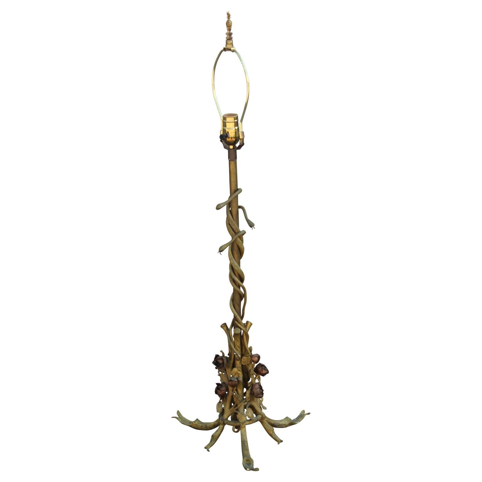 French Art Nouveau Gilt Serpent / Snake Table Lamp with Copper Roses at ...