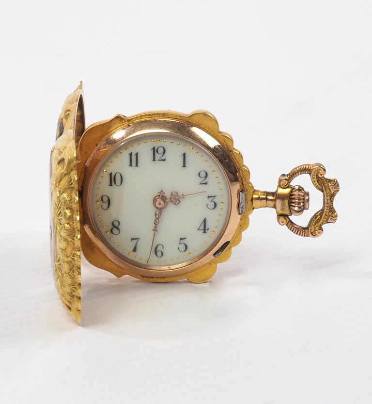 French Art Nouveau Gold and Diamond Enamel Pocket Watch For Sale at 1stDibs