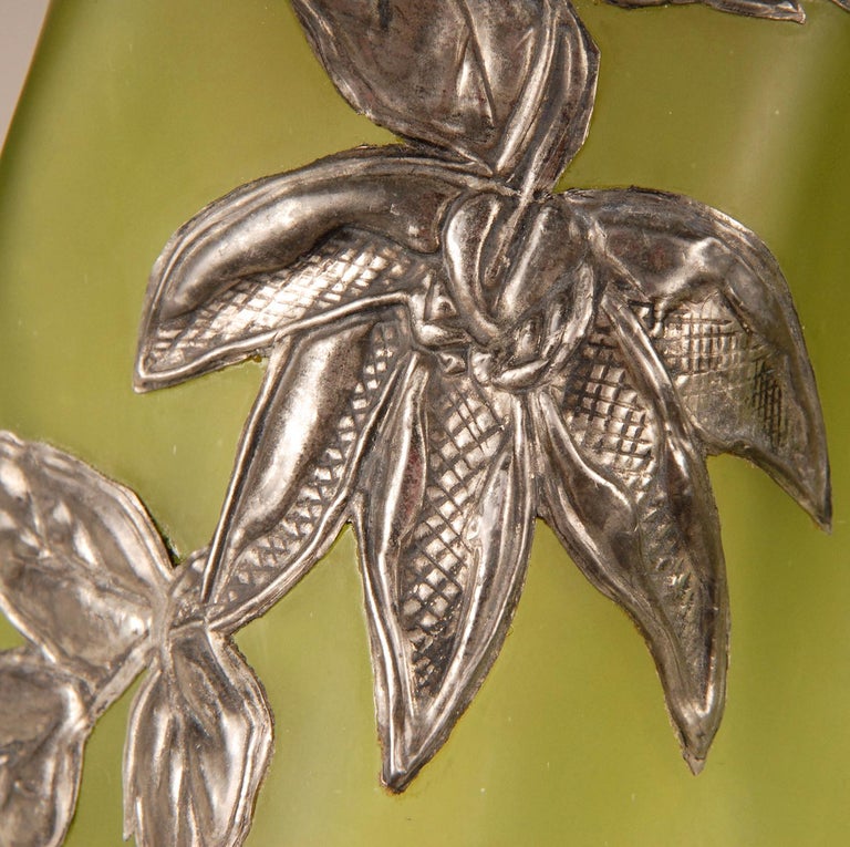French Art Nouveau Green Pate De Verre Pewter and Glass Paste Jewelled ...
