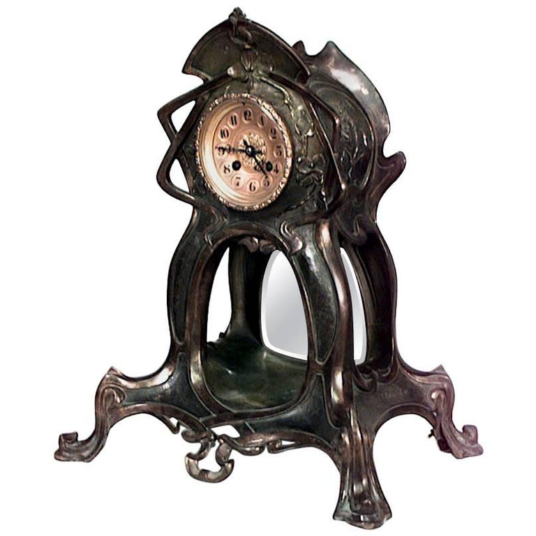 Art Nouveau Metal Mantel Clock at 1stDibs