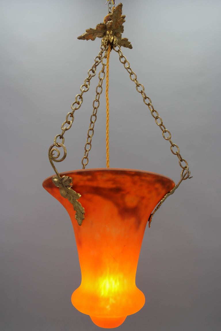 French Art Nouveau Muller Frères Lunéville Orange Glass and Bronze ...