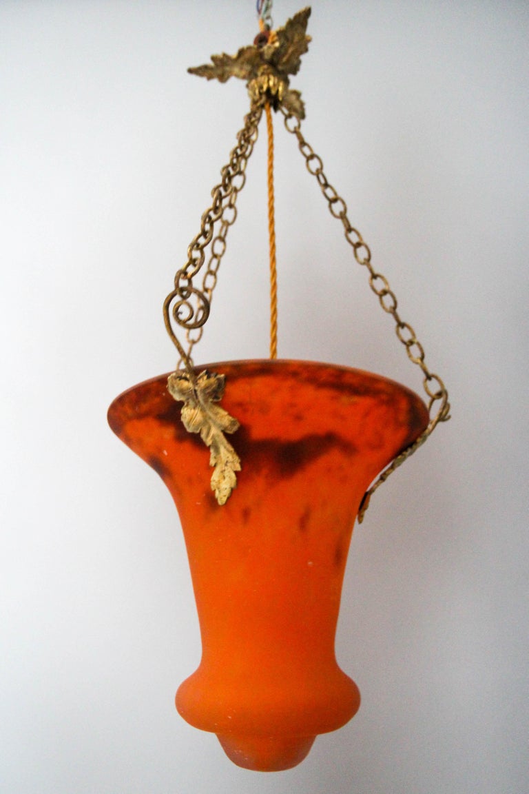French Art Nouveau Muller Frères Lunéville Orange Glass and Bronze ...