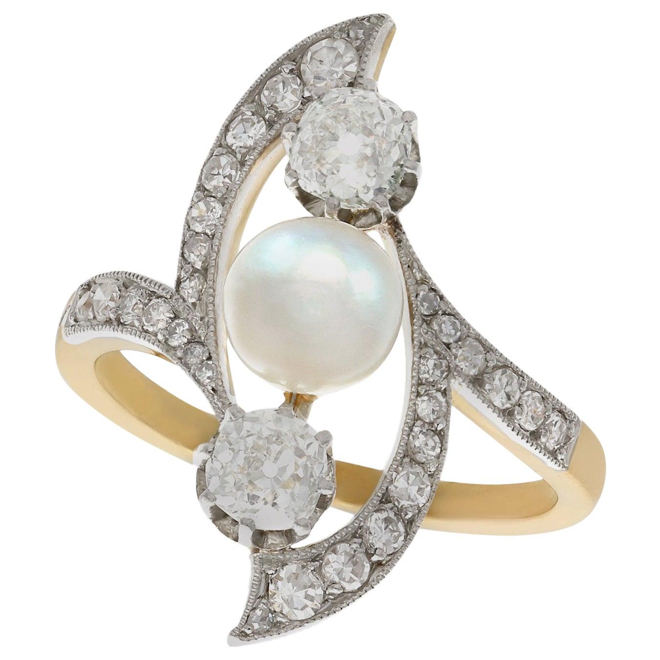 Gaston Lafitte Art Nouveau Gold Sapphire Pearl Ring at 1stDibs