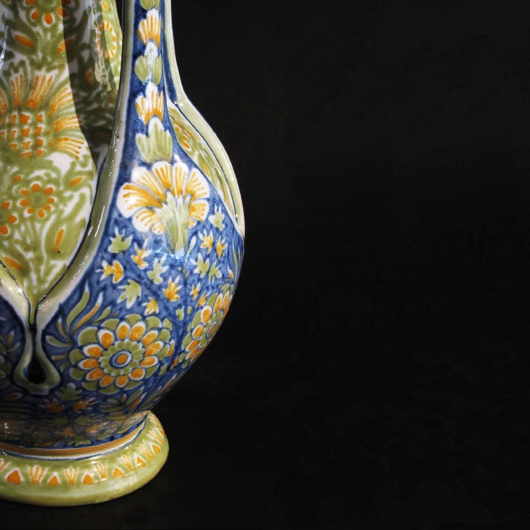 French Art Nouveau Polychrome Majolica Vase with Four Handles by Gibus ...