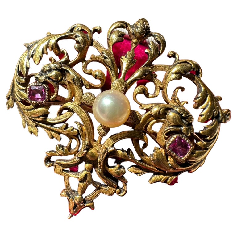 French Art Nouveau Ruby and Pearl Gryphon Pendant Brooch For Sale at ...