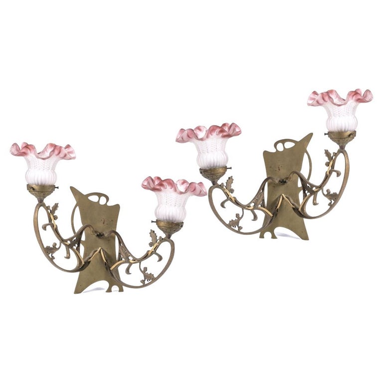 French Art Nouveau Two Light Appliques Pair, Early 20th Century For ...